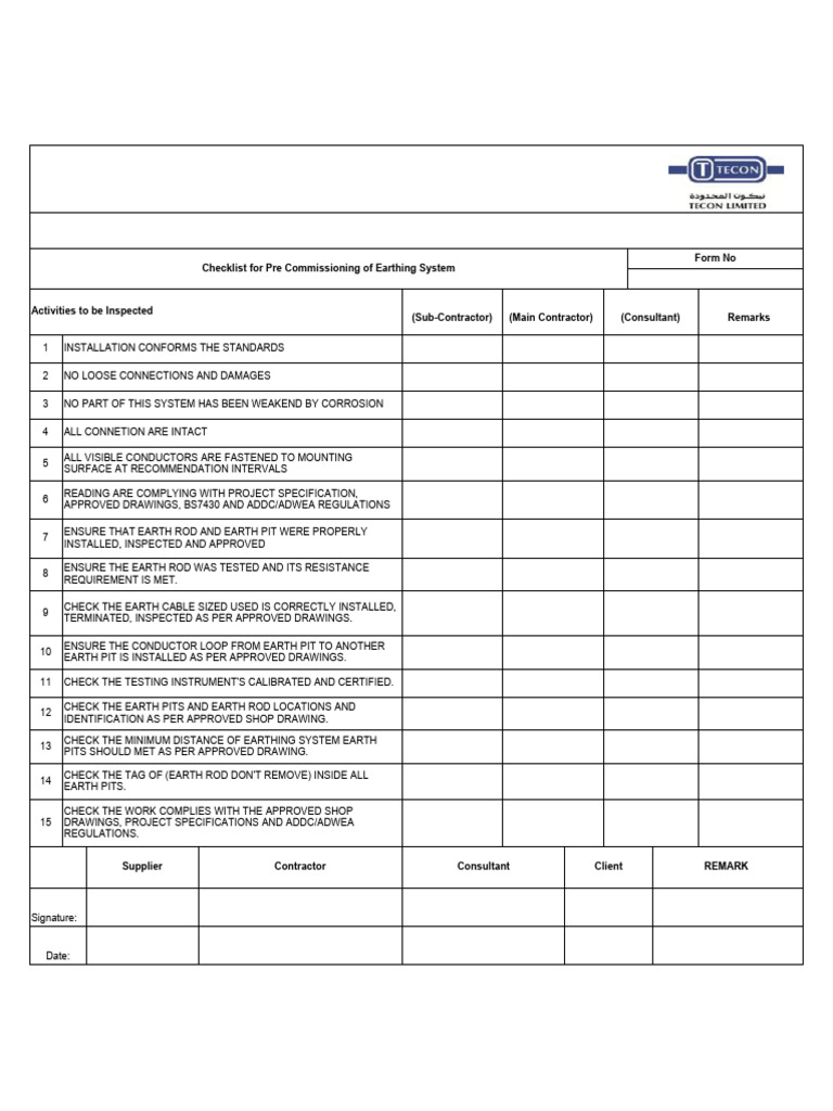 19.2 Earthing Testing Check List | PDF