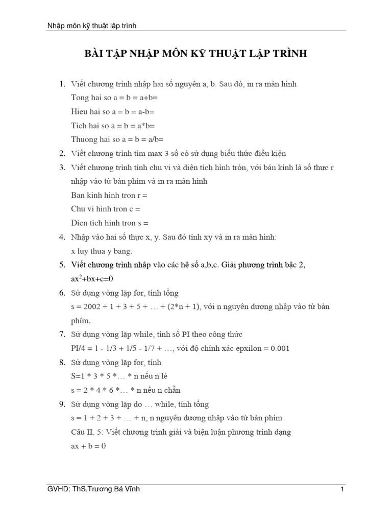 Bai Tap Nhap Mon Ky Thuat Lap Trinh | PDF