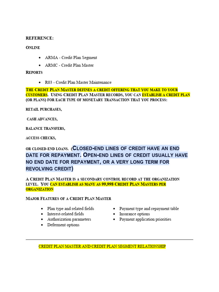 CREDIT PLAN MASTER Notes | PDF | Credit Card | Credit