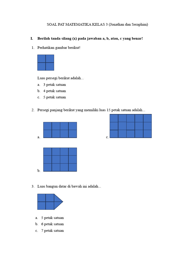 SOAL PAT MATEMATIKA KELAS 3 (Jonathan Dan Seraphim) | PDF