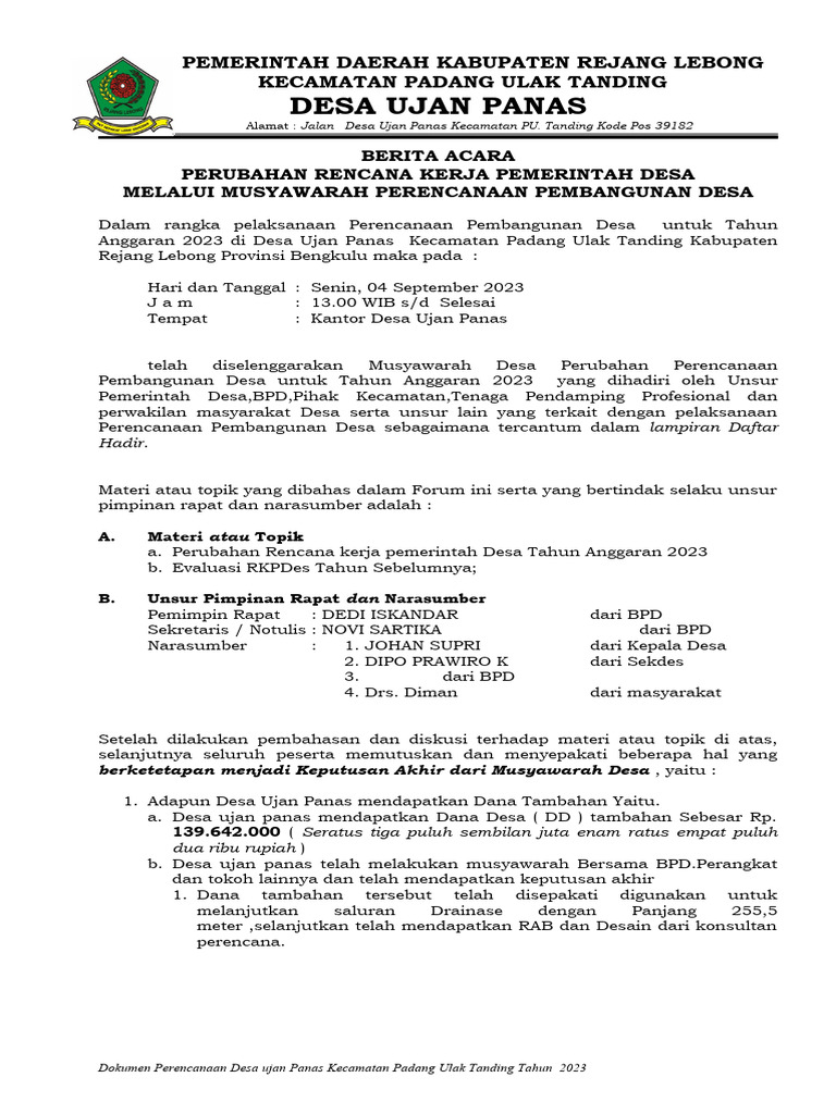 HEL, BA. MD Penyusunan Perencanaan Pembangunan Desa - PUT | PDF | Griya ...