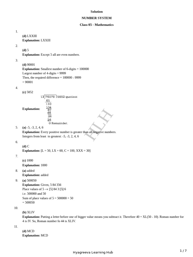 5TH Number System Sol | PDF | Numbers | Mathematical Objects