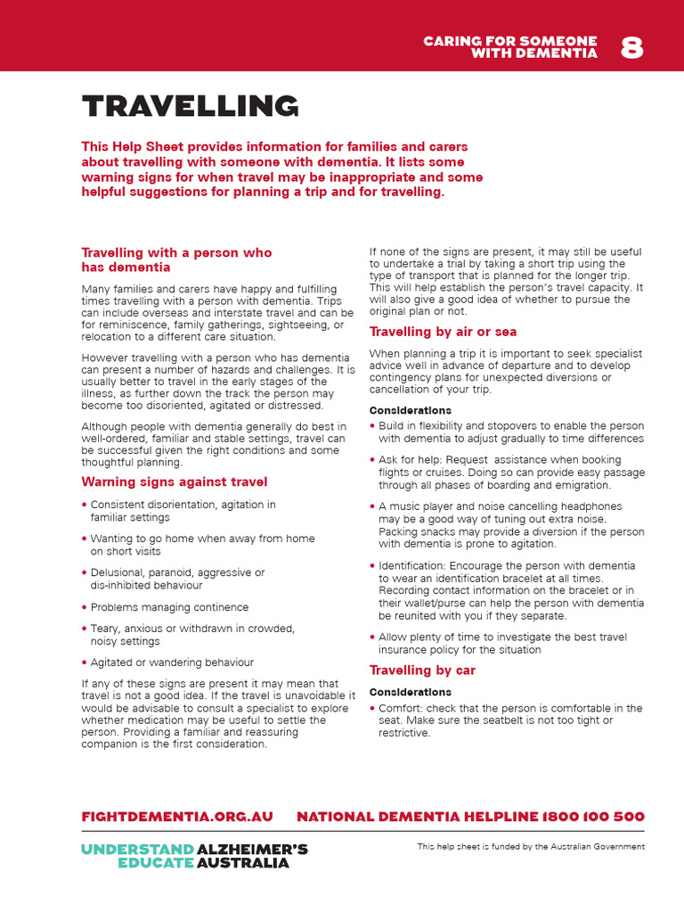Helpsheet CaringForSomeone08 Travelling - English | PDF | Dementia ...