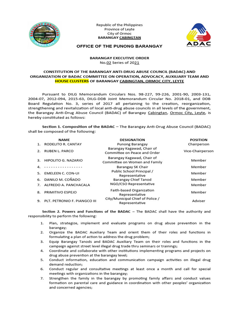 BADAC-Template-Executive-Order - 2 | PDF | Social Aspects Of ...