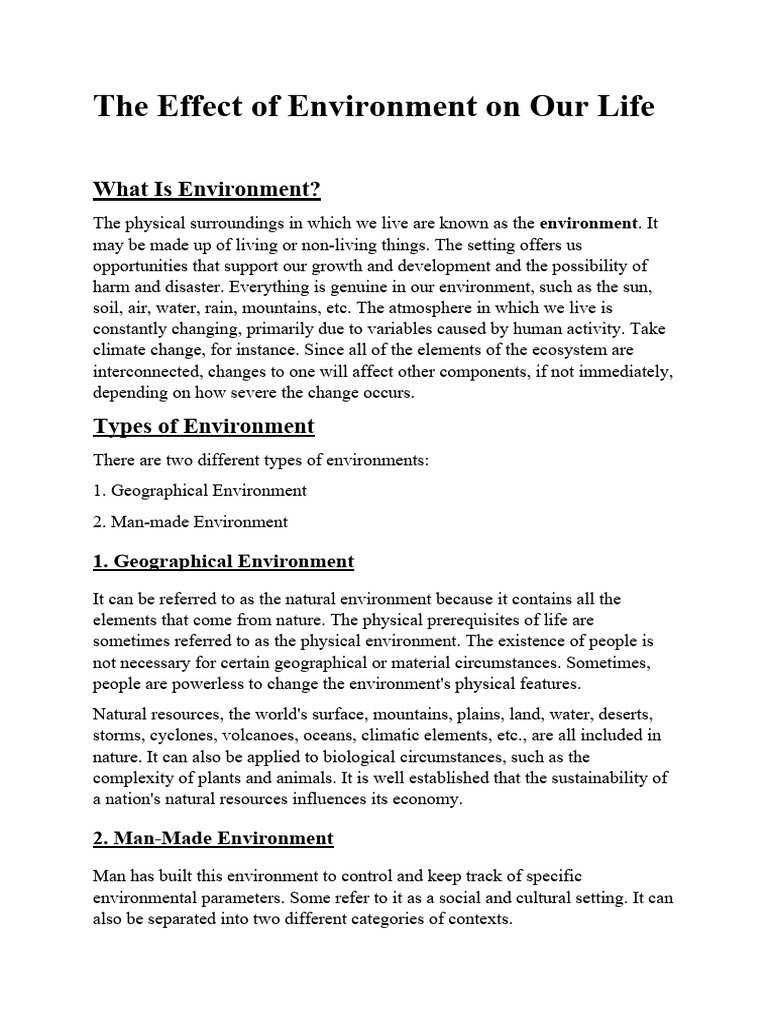 The Effect of Environment On Our Life | PDF | Natural Environment | Nature