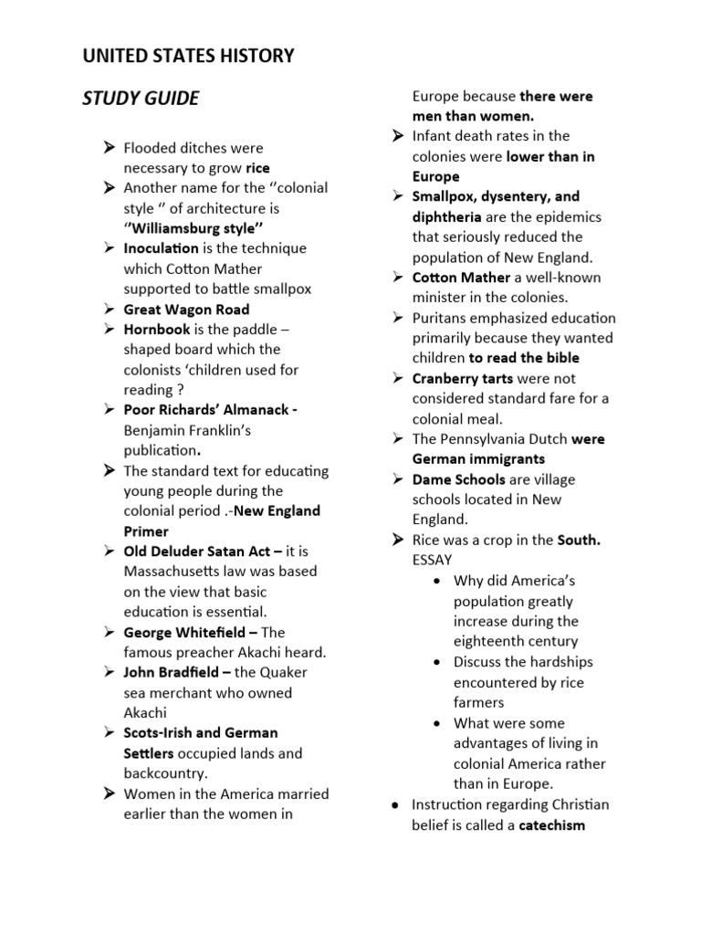 Us Study Guide Quarter 2 | PDF | Colonial History Of The United States
