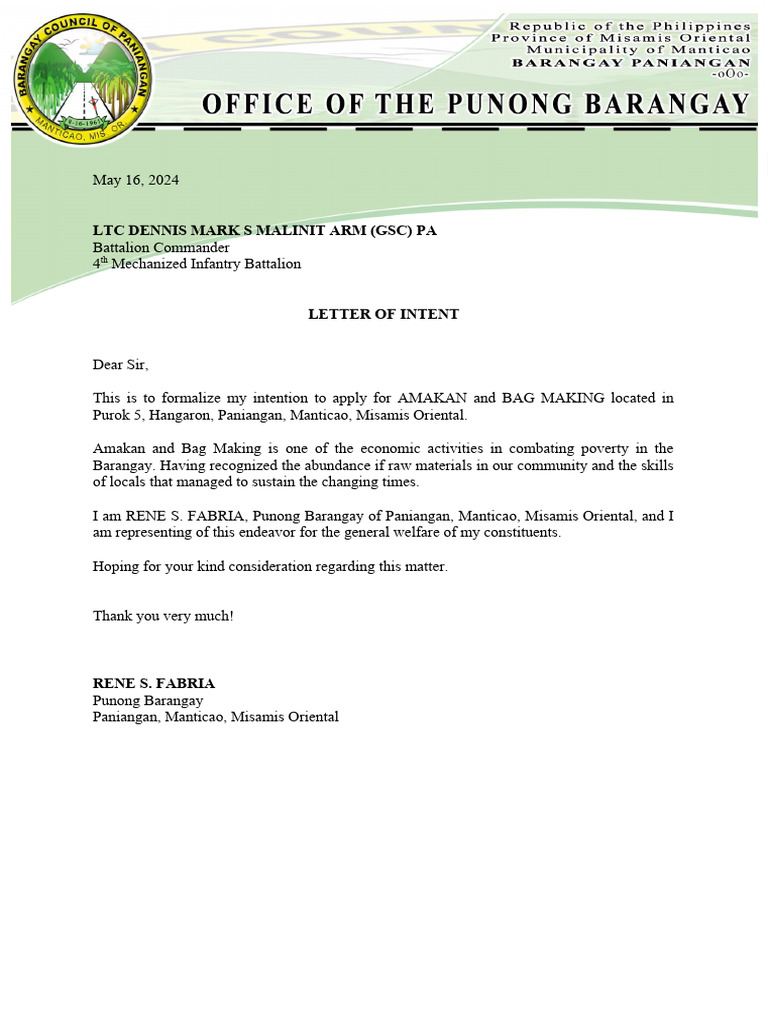 Letter of Intent | PDF