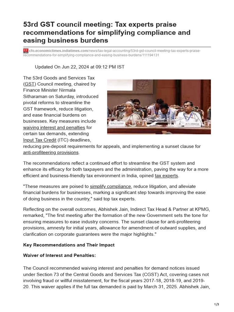 53rd GST Council Meeting: Key Reforms | PDF | Taxes | Taxation
