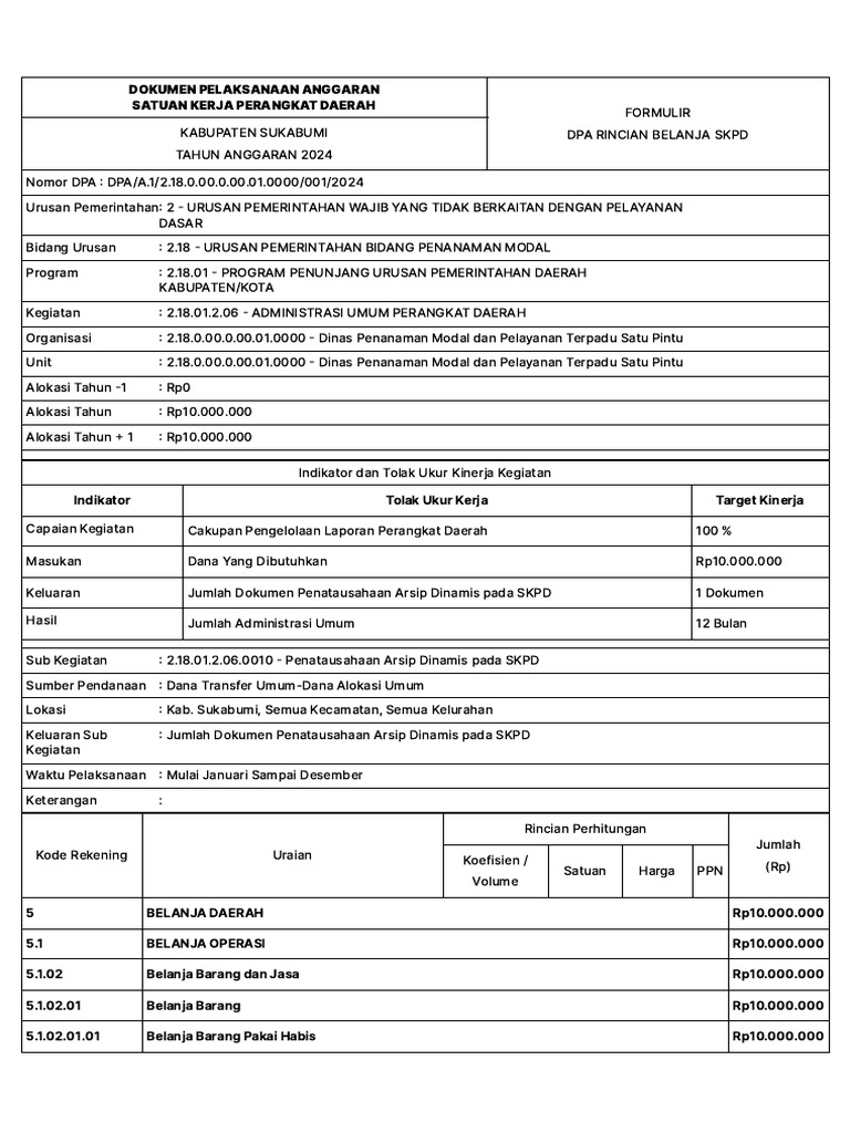 2.18.01.2.06.0010 - Penatausahaan Arsip Dinamis Pada SKPD | PDF