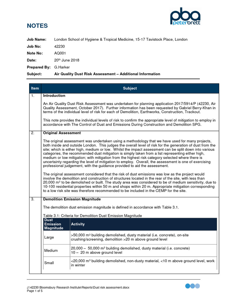 Air Quality Assessment Addendum | PDF | Concrete | Dust