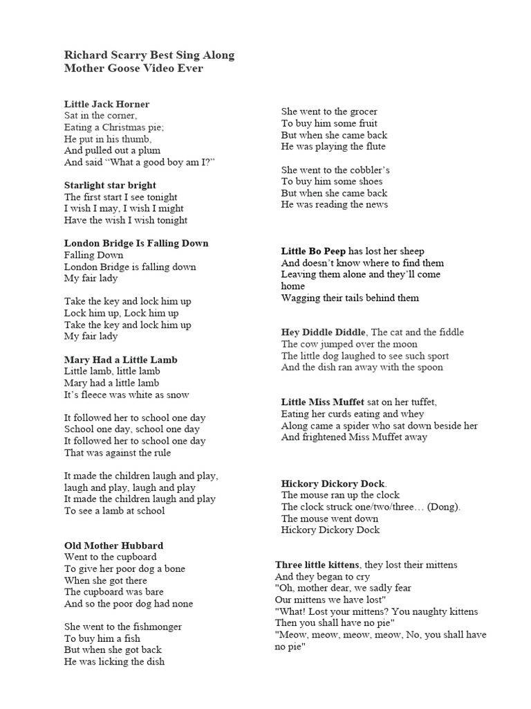 (Lyrics) Richard Scarry Best Sing Along Mother Goose Video Ever | PDF