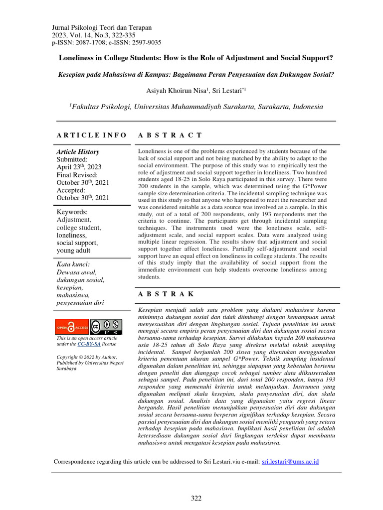 Loneliness in College Students How Is The Role of Adjustment and Social ...