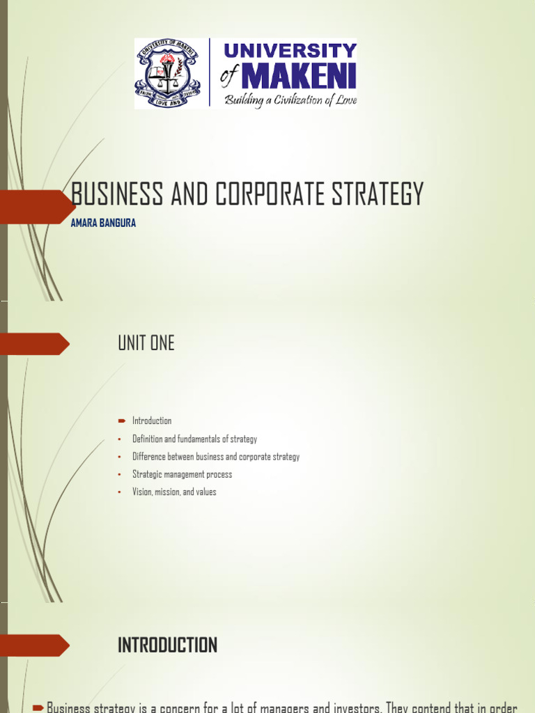 Unit One Corporate Strategy | PDF | Strategic Management | Competitive Advantage