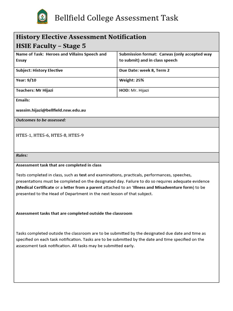 History Elective Assessment Notification | PDF | Essays | Bibliography