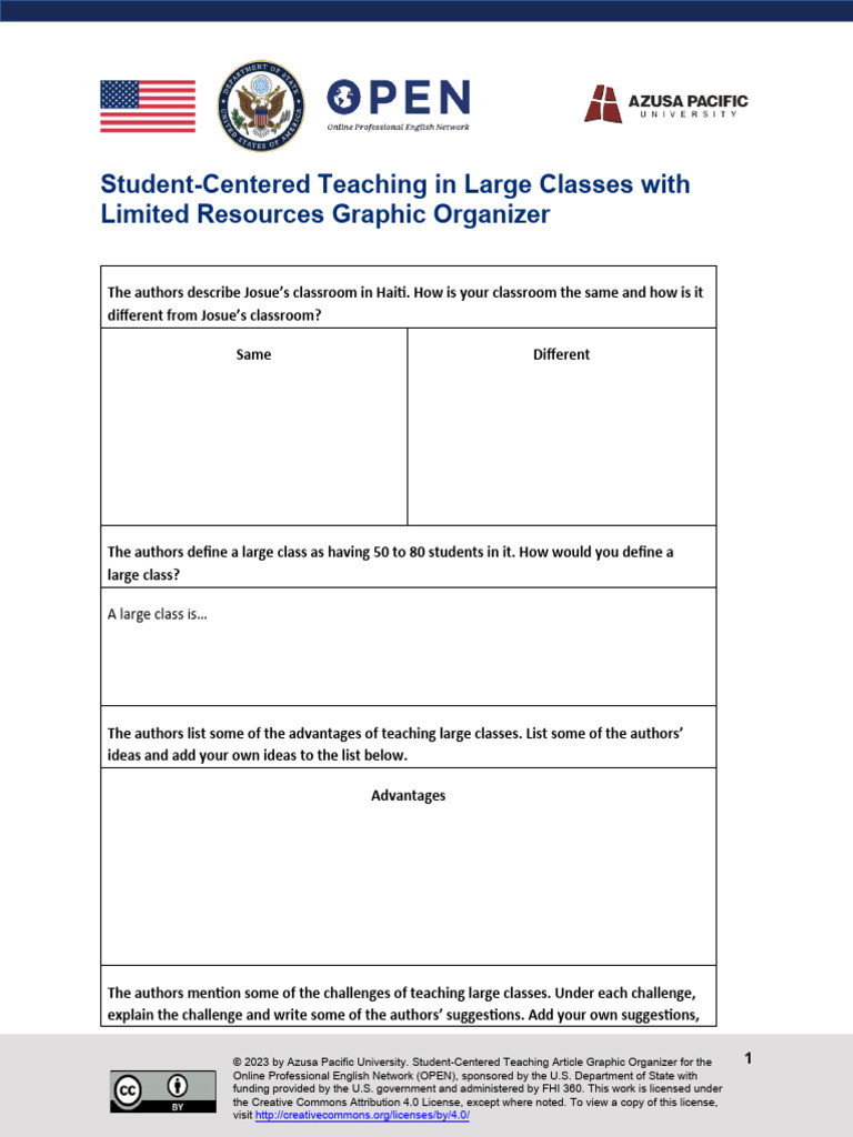 Student-Centered Teaching Graphic Organizer | PDF