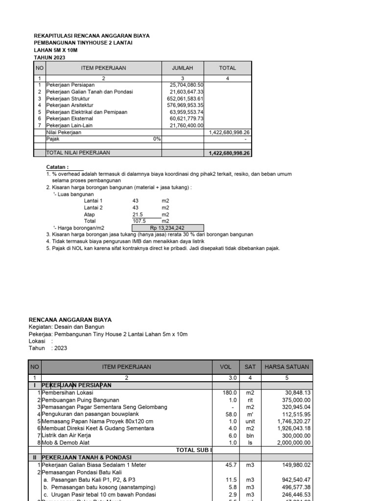 RAB - RUMAH ACA Perhitungan RAB Otomatis Rumah 2 Lantai | PDF