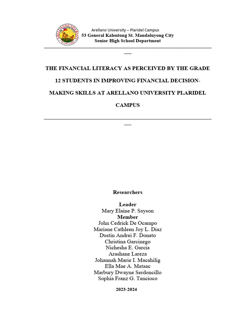 The Financial Literacy As Perceived by The Grade 12 Students in ...