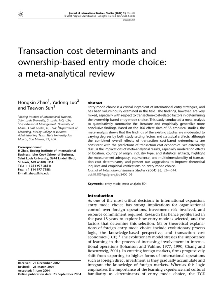 Transaction Cost Determinants and Owners | PDF | Effect Size | Meta ...