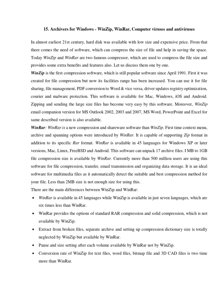 WinZip vs WinRar: Virus Protection Insights | PDF | Computer Virus ...