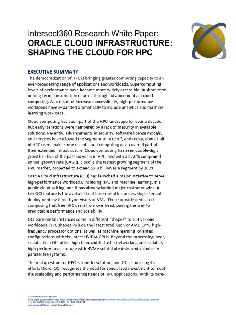 Intersect360 Oci Shaping The Cloud For HPC | PDF | Cloud Computing ...