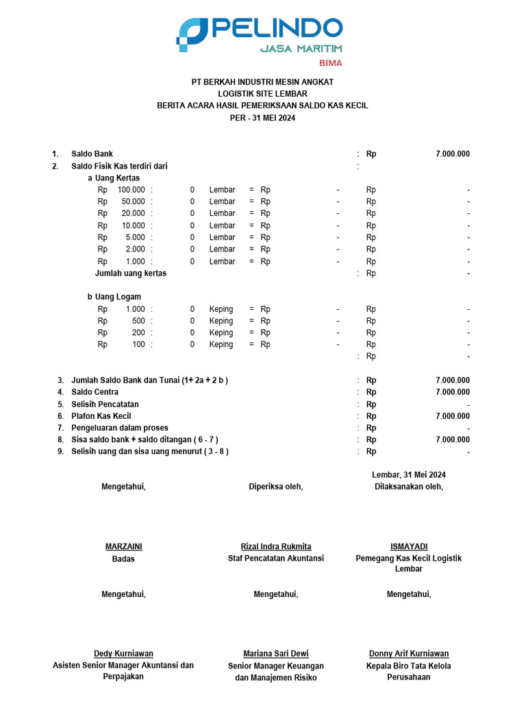 BA Cash Opname Log Lembar 31 Mei 2024 | PDF