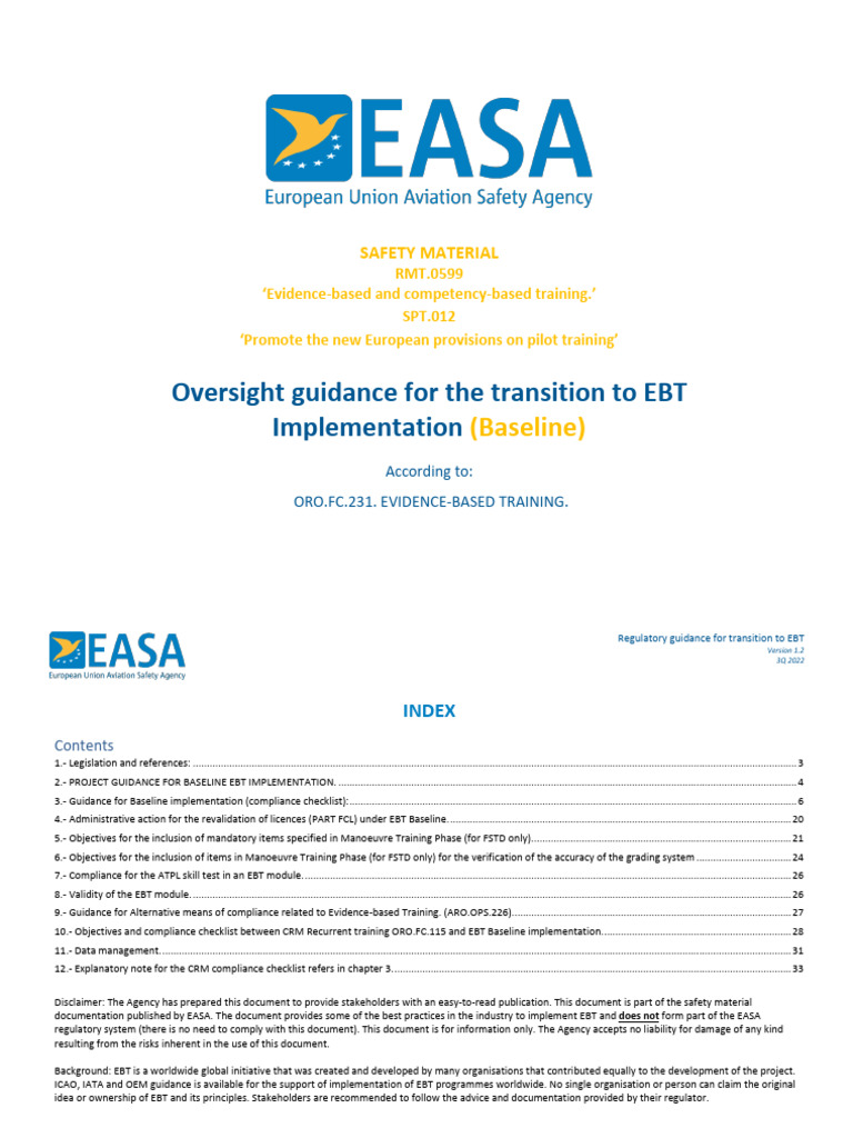 EASA BASELINE EBT CHECKLIST V1.2 Dated 25.07.2022 | PDF | European ...