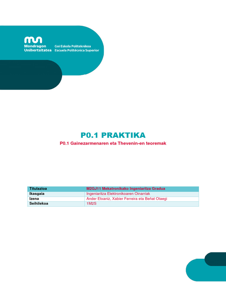 P0.1 - Gainezarmena Eta Theveninen Teorema | PDF