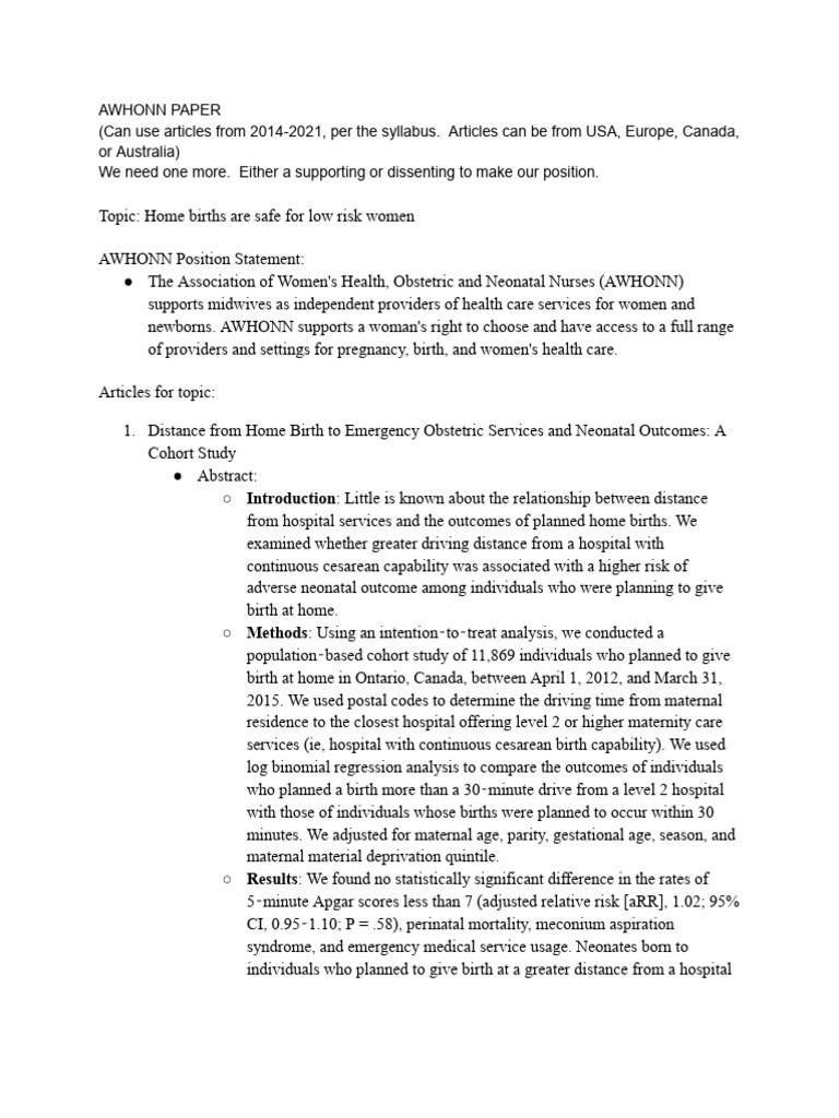 Awhonn Paper | PDF | Childbirth | Infant Mortality