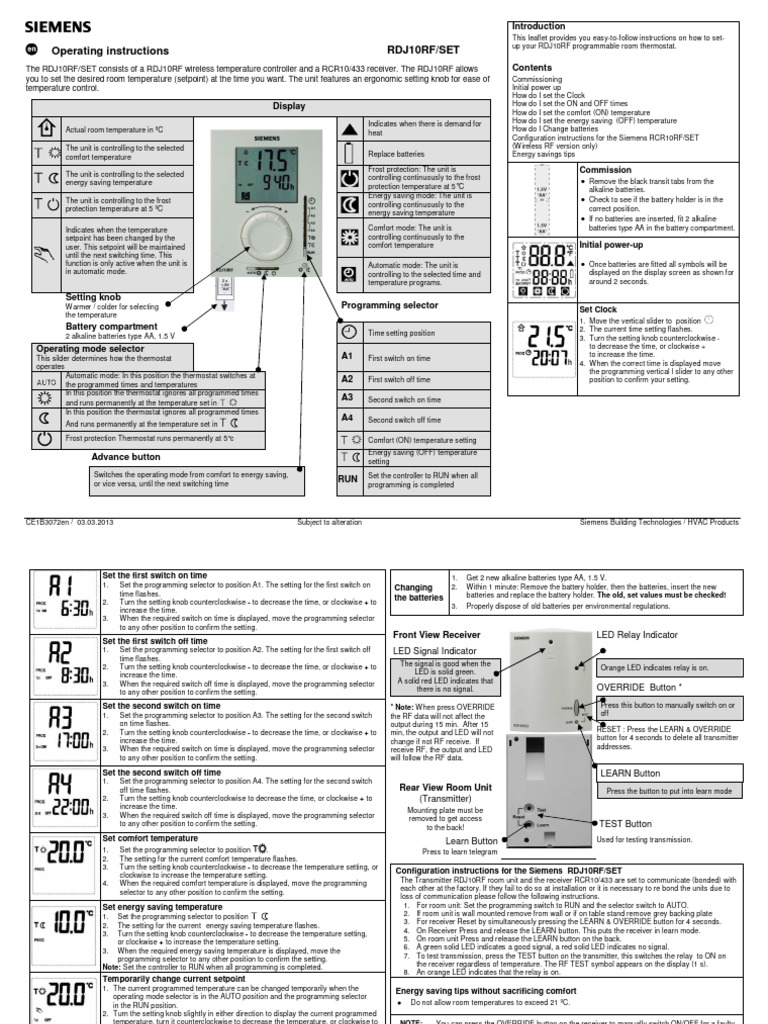 Rdj10rf Instruction Manual | PDF | Thermostat | Switch