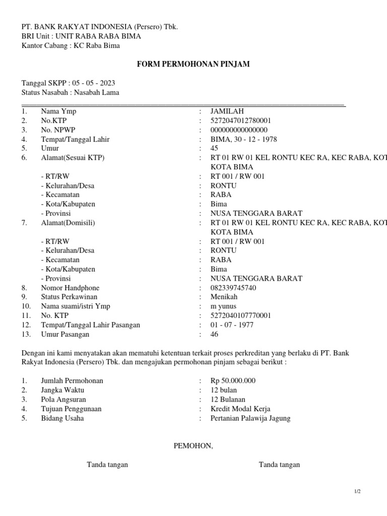 Form Permohonan Pinjaman | PDF