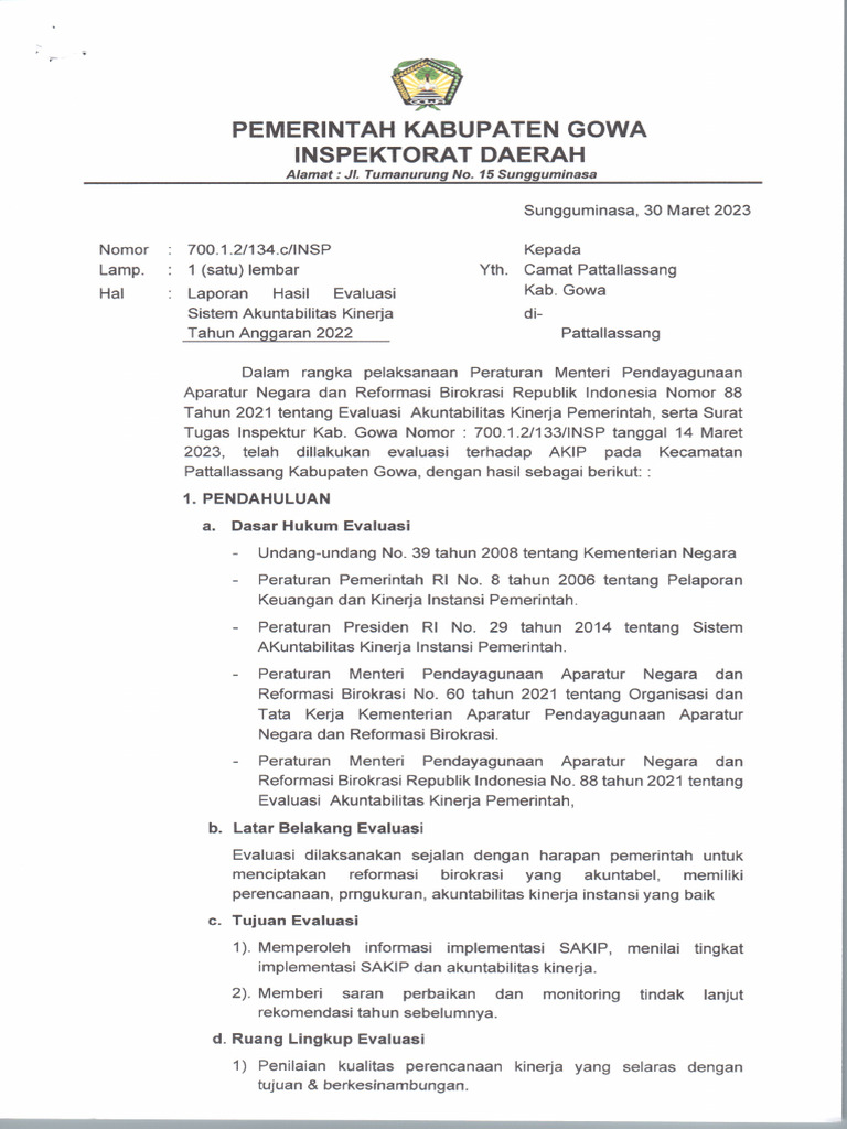 LHE AKIP 2022 - Kec. Pattallassang - Revisi | PDF