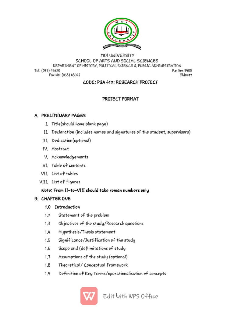PSA 412 - RESEARCH PROJECT FORMAT - Political Science Student Project Format | PDF