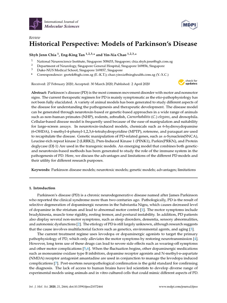 2020-Historical Perspective Models of Parkinson's Disease | PDF | Biology