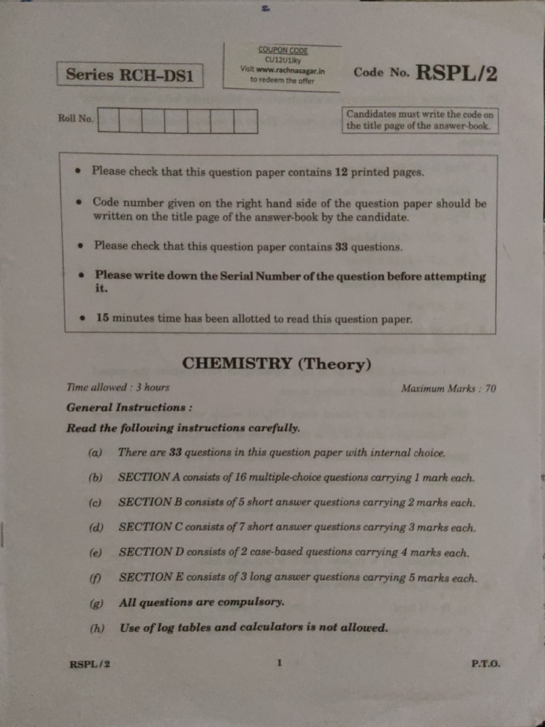 Chemistry QP | PDF