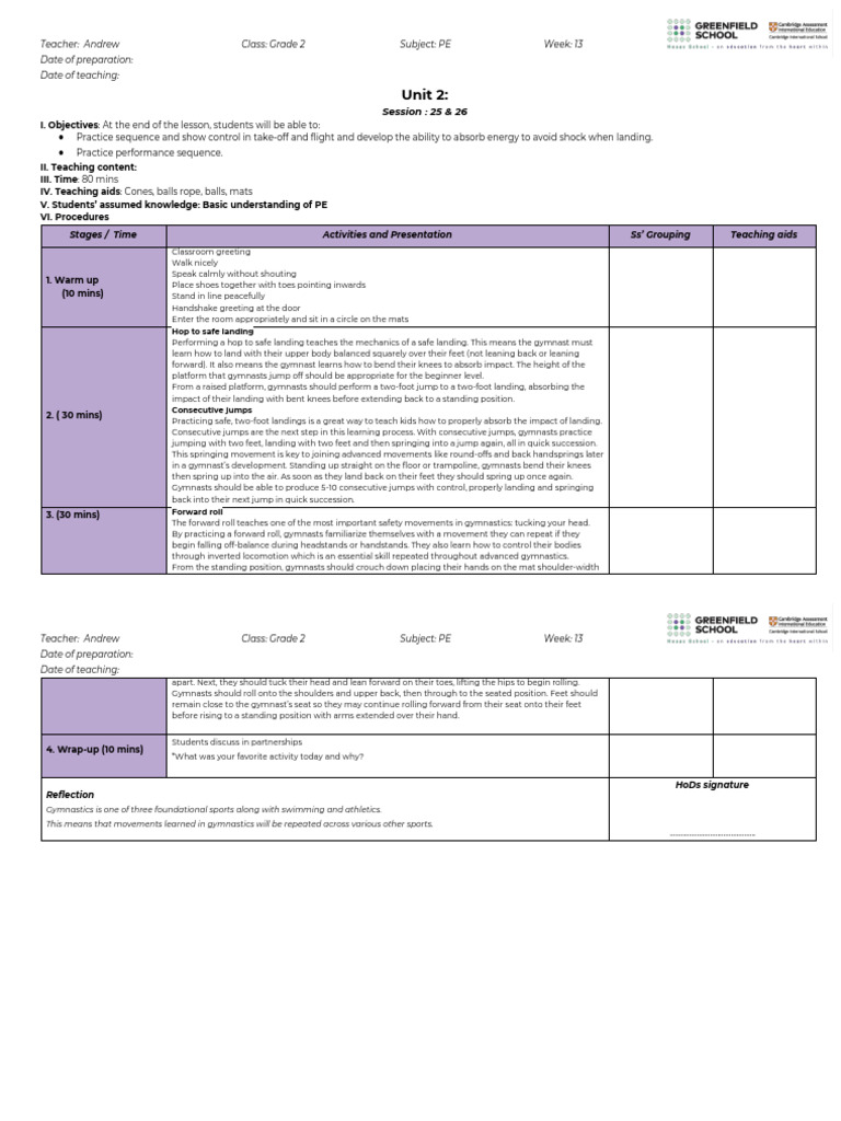 Unit 2:: Session: 25 & 26 | PDF | Gymnastics | Teachers