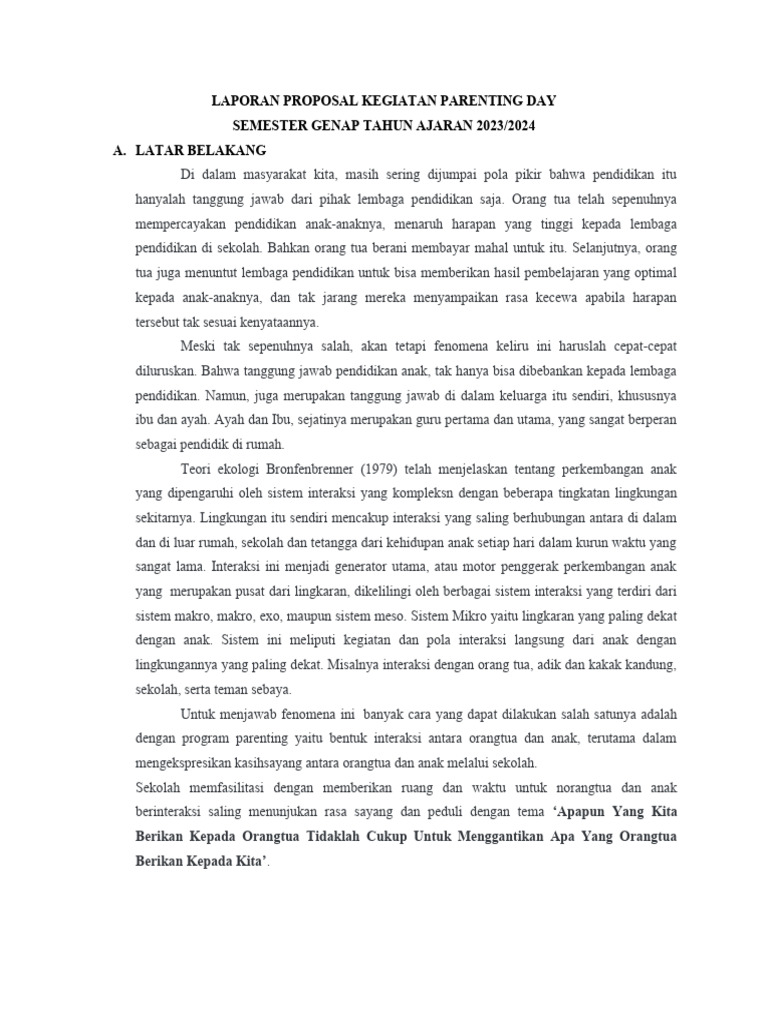 Laporan Proposal Kegiatan Parenting Day | PDF | Ilmu Sosial | Kajian Bahasa Asing