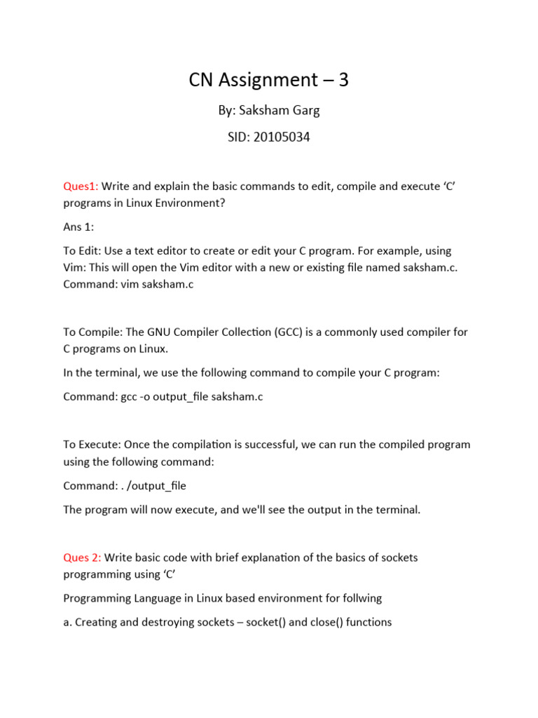 CN Assignment 20105034 Saksham Garg | PDF | Network Socket | Port (Computer Networking)