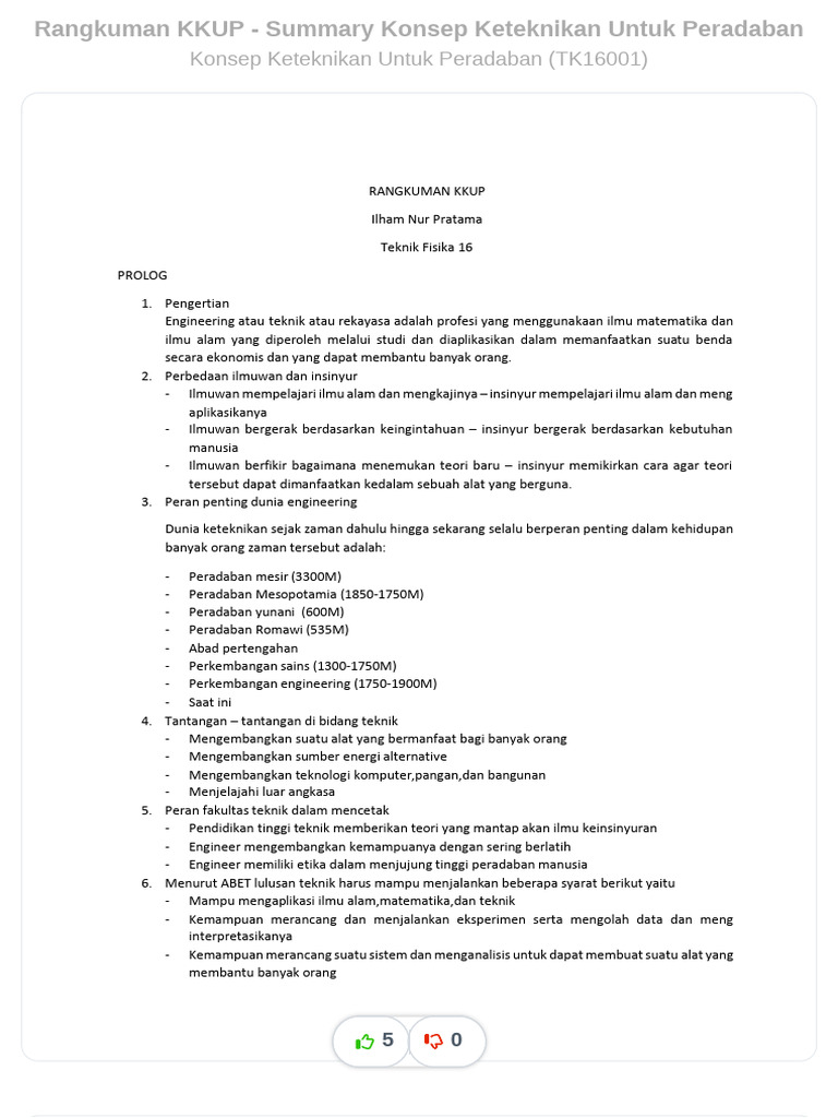 Rangkuman Kkup Summary Konsep Keteknikan Untuk Peradaban Compress | PDF ...