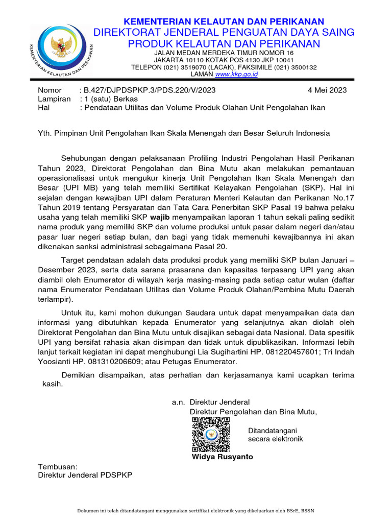 Surat Pengantar Pendataan Utilitas Dan VPO UPI MB 2023 | PDF | Memasak ...