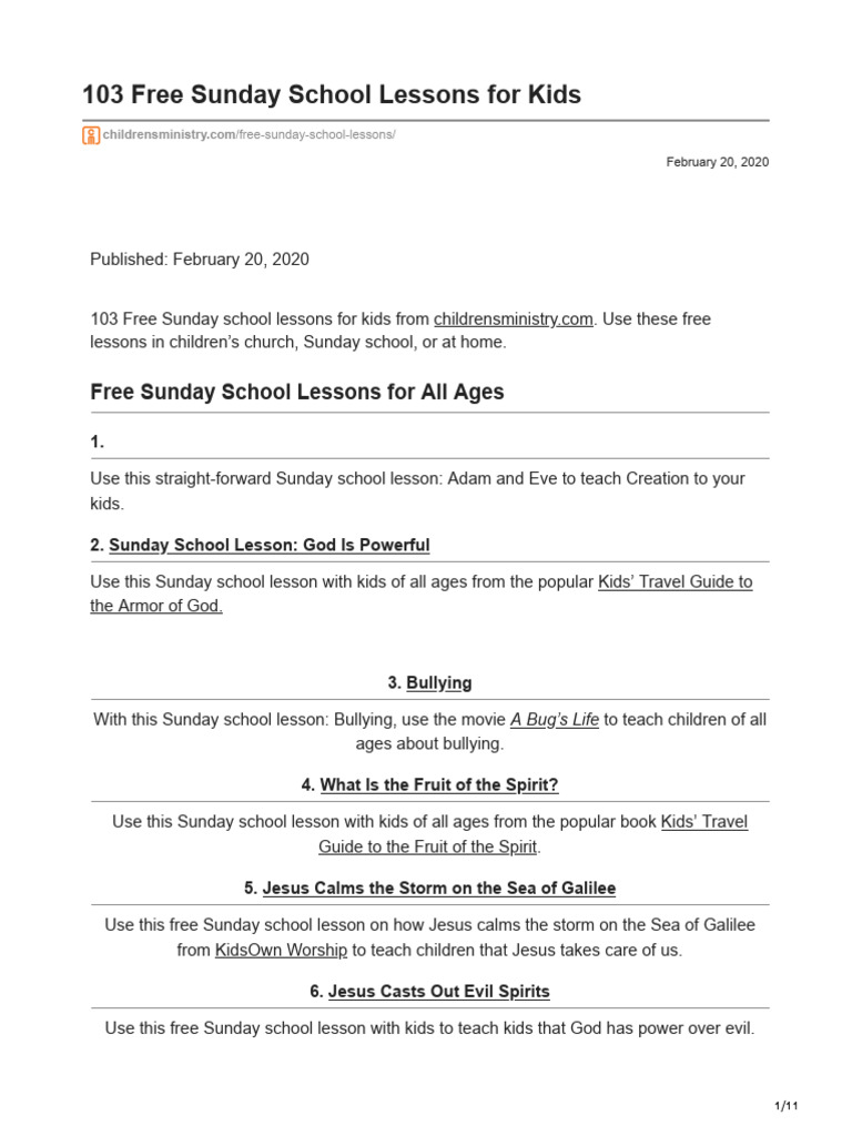 103 Free Sunday School Lessons for Kids | PDF | Jesus | Easter