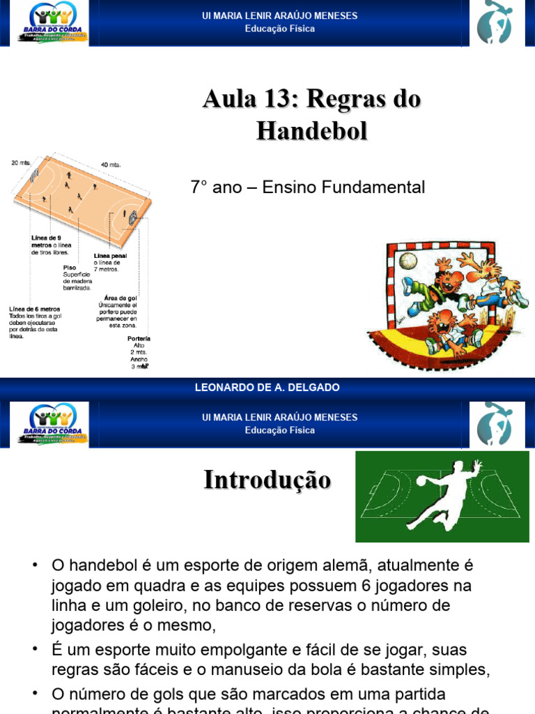 Aula 13 Regras Do Handebol 2024 | PDF | Esportes coletivos | Esportes