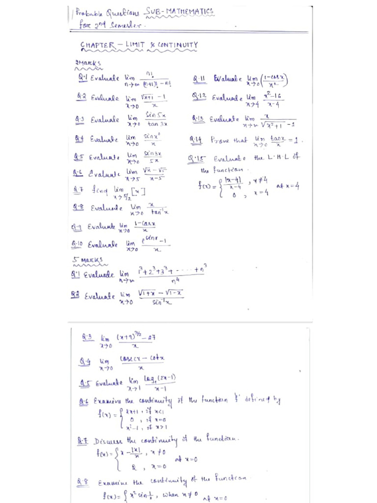 Probable Questions Mathematics Diploma | PDF