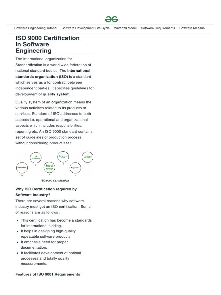 ISO 9000 Certification in Software Engineering -… | PDF | Iso 9000 ...