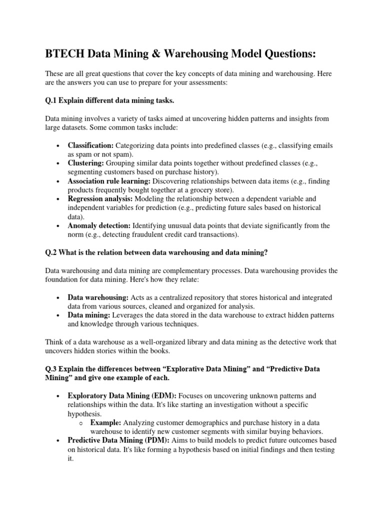 BTECH Data Mining Answer | PDF | Data Mining | Data Warehouse