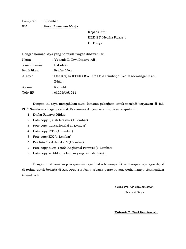 Surat Lamaran Kerja PT Medika Prakarsa 2024 | PDF | Pengembangan Diri