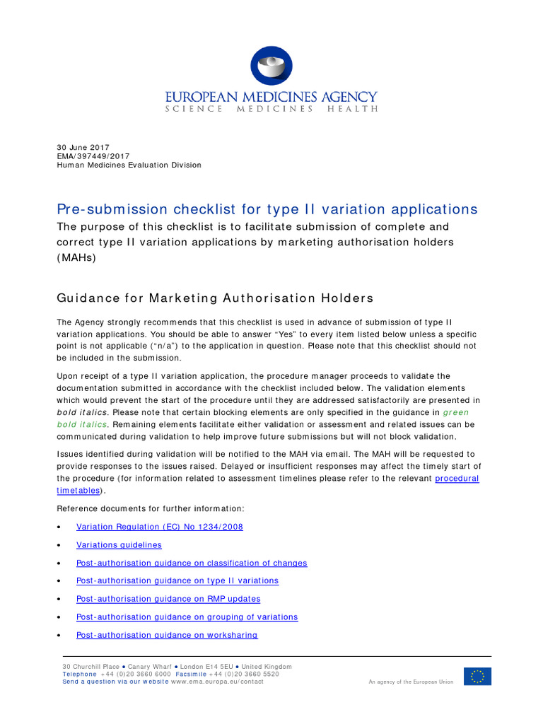 Pre Submission Checklist Type II Variation Applications - en | PDF ...