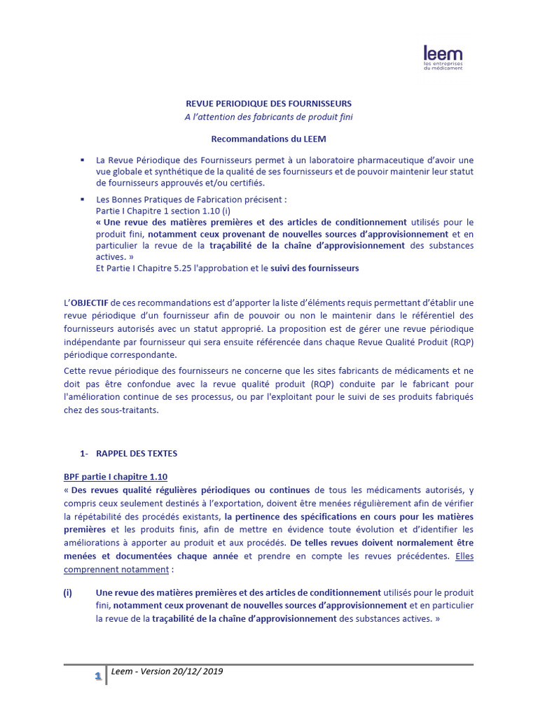 Revue Périodique des Fournisseurs LEEM | PDF