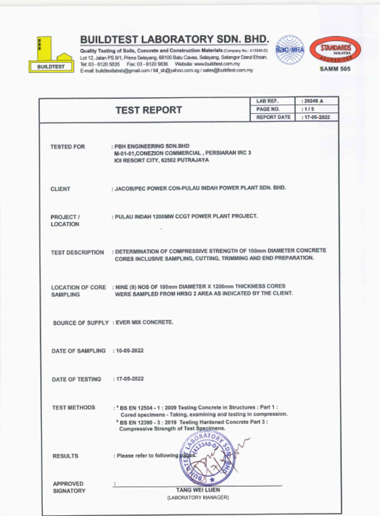 HRSG 2 Core Compression Test Report | PDF