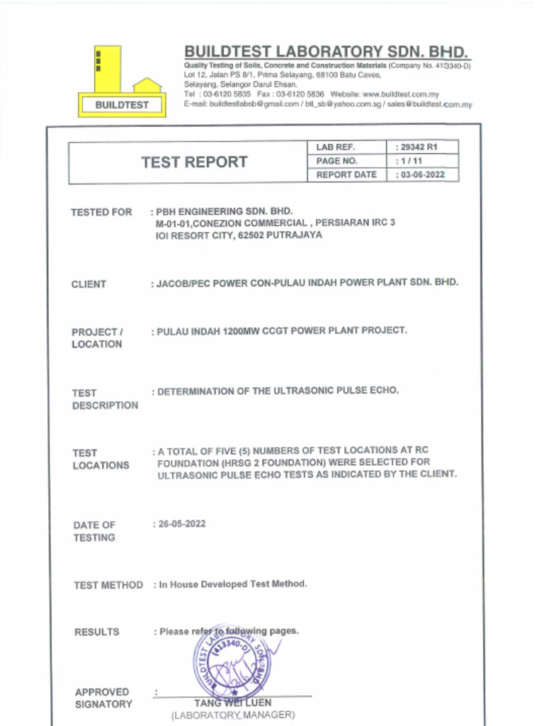 Ultrasonic Pulse Echo Test Result For HRSG 2 Foundation - Build Test ...