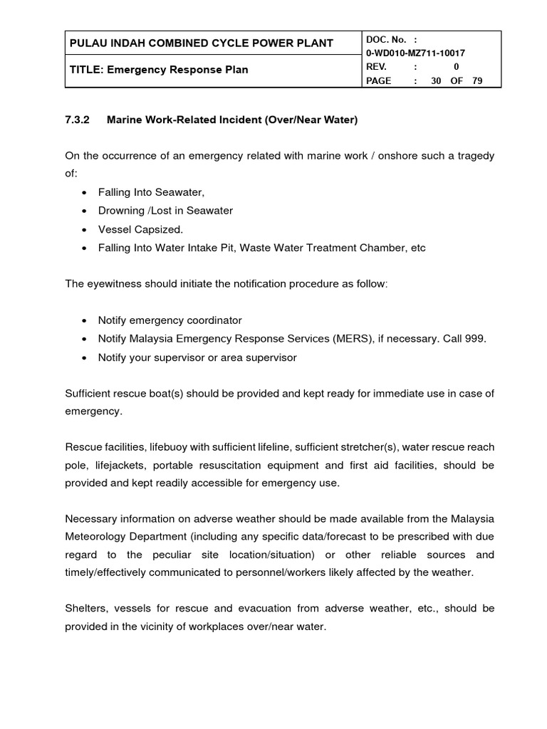 Marine Emergency Response Plan | PDF | Emergency | Safety
